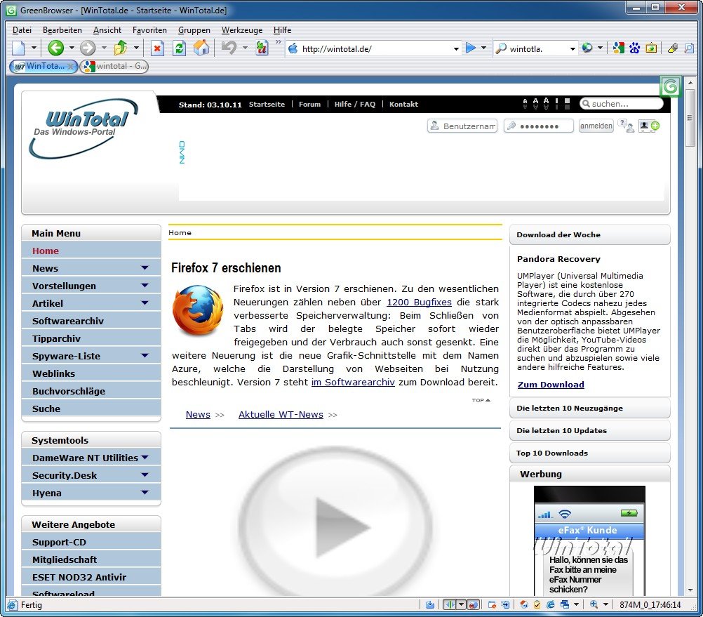GreenBrowser - Download - Kostenlos & schnell auf WinTotal.de