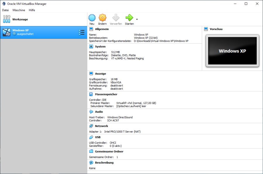 Windows XP mit VirtualBox von Oracle in Windows 10 nutzen