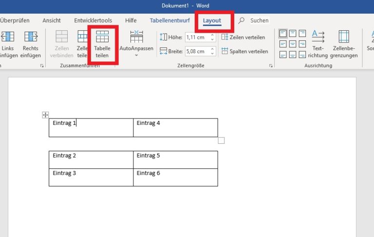 Word-Tabelle trennen: Wie Sie ganz einfach eine Tabelle teilen